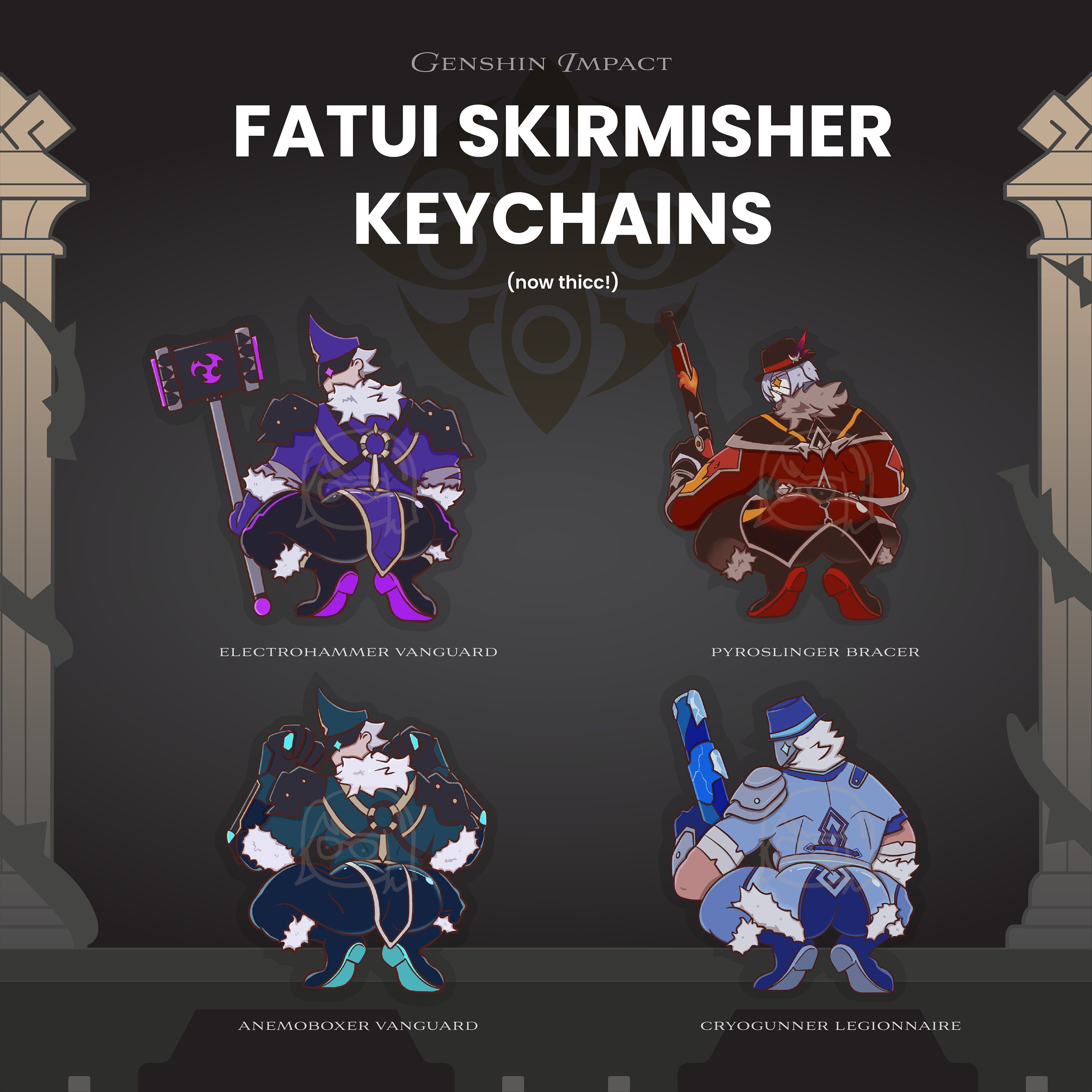 Genshin Impact Thicc Fatui Skirmisher Keychains electrohammer - Etsy Israel