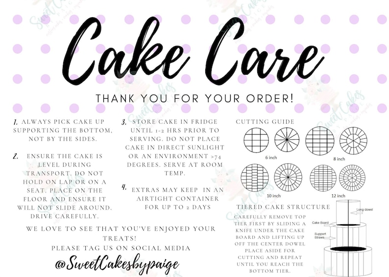 Cake Card Card (DIGITAL) With Cake Cutting Guide - Etsy