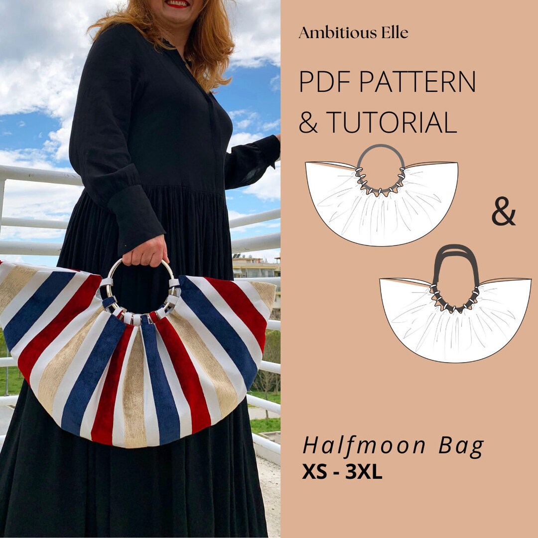 PDF Halfmoon Shaped Bag Sewing Pattern | Shirred Handbag Sewing Pattern ...