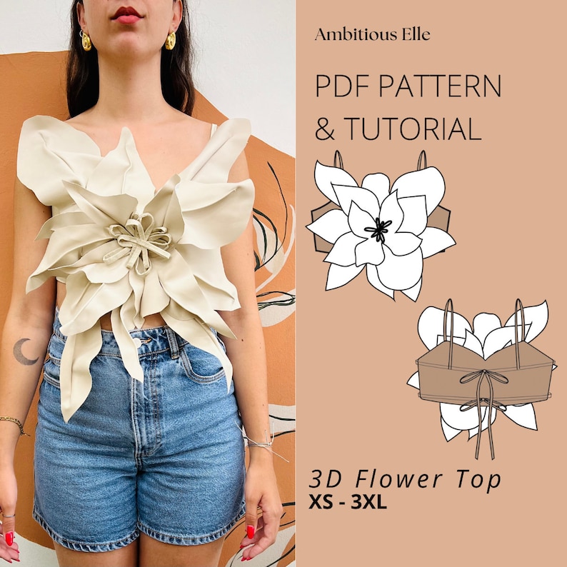 Flower Applique Crop Top Sewing Pattern: 3D Fabric Design (PDF Pattern ...