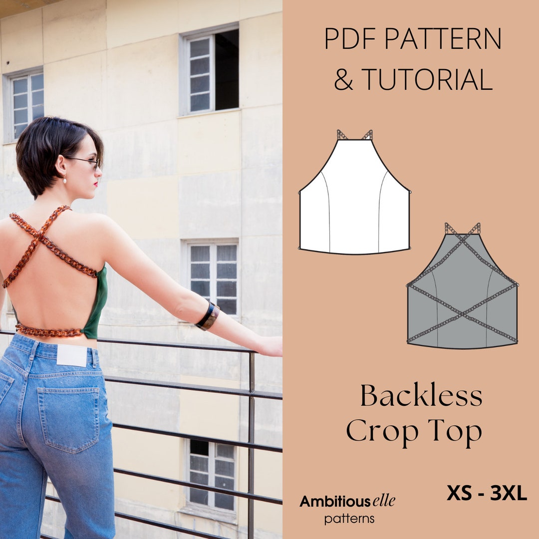 PDF Backless Crop Top Sewing Pattern Open Back Top Sewing Pattern PDF Chain Back Top Party Wear ...