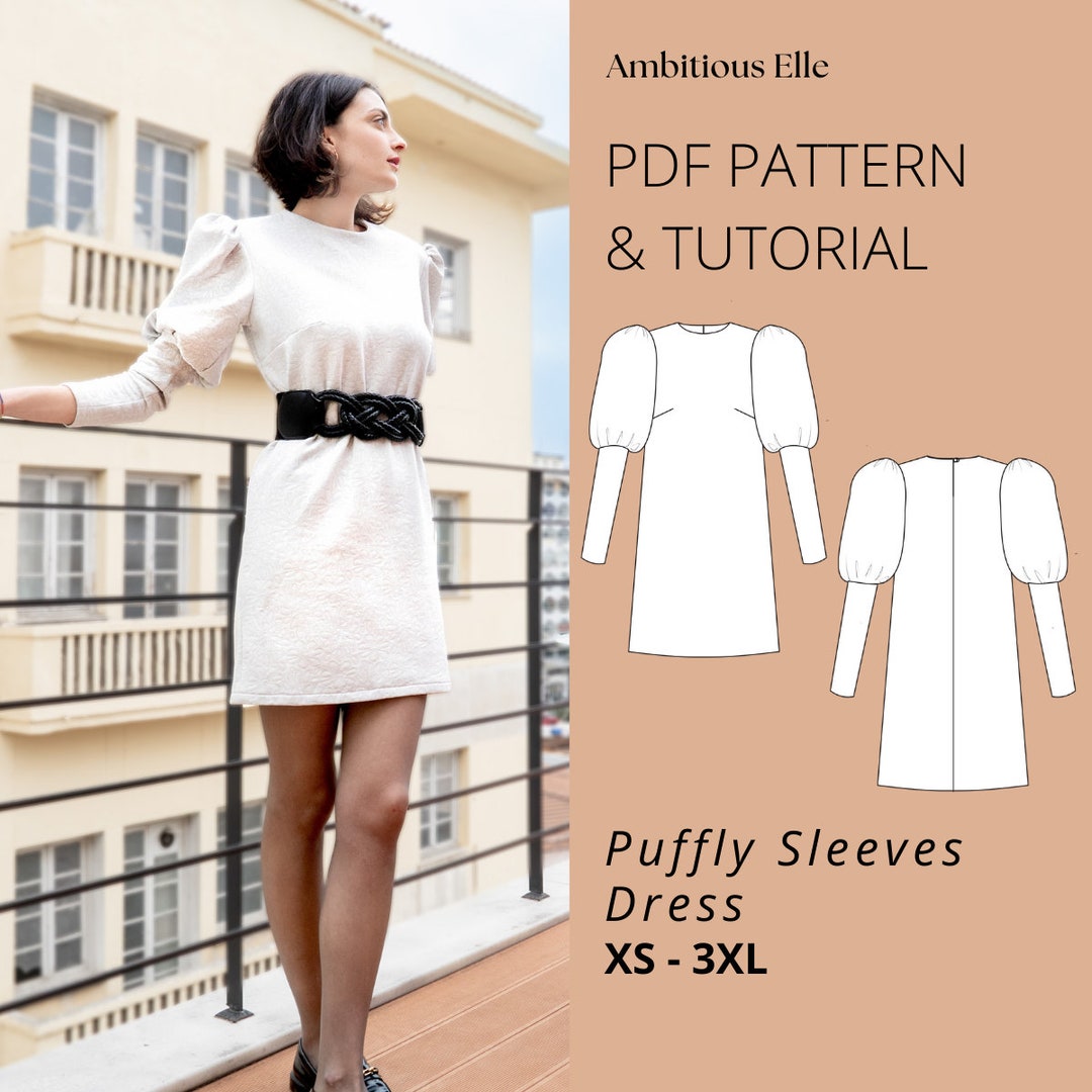 PDF Puffly Sleeves Dress Sewing Pattern | Mini Dress Sewing Pattern ...
