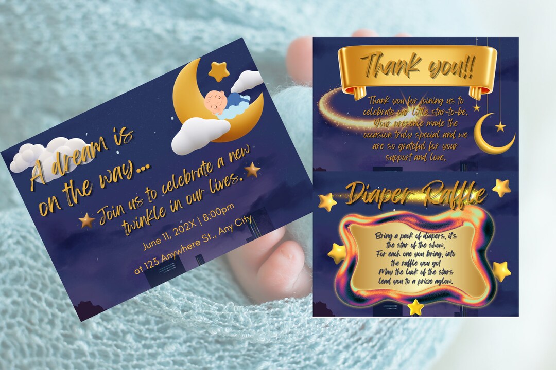 Personalized Starry Night Baby Shower Bundle: Invitation, Thank You ...