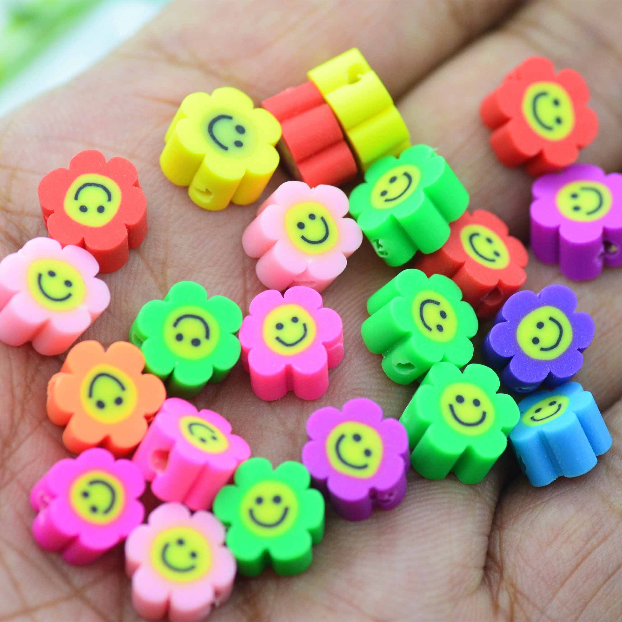 Polymer Clay Smile Face Daisy Flower Beads-children Jewelry Making ...