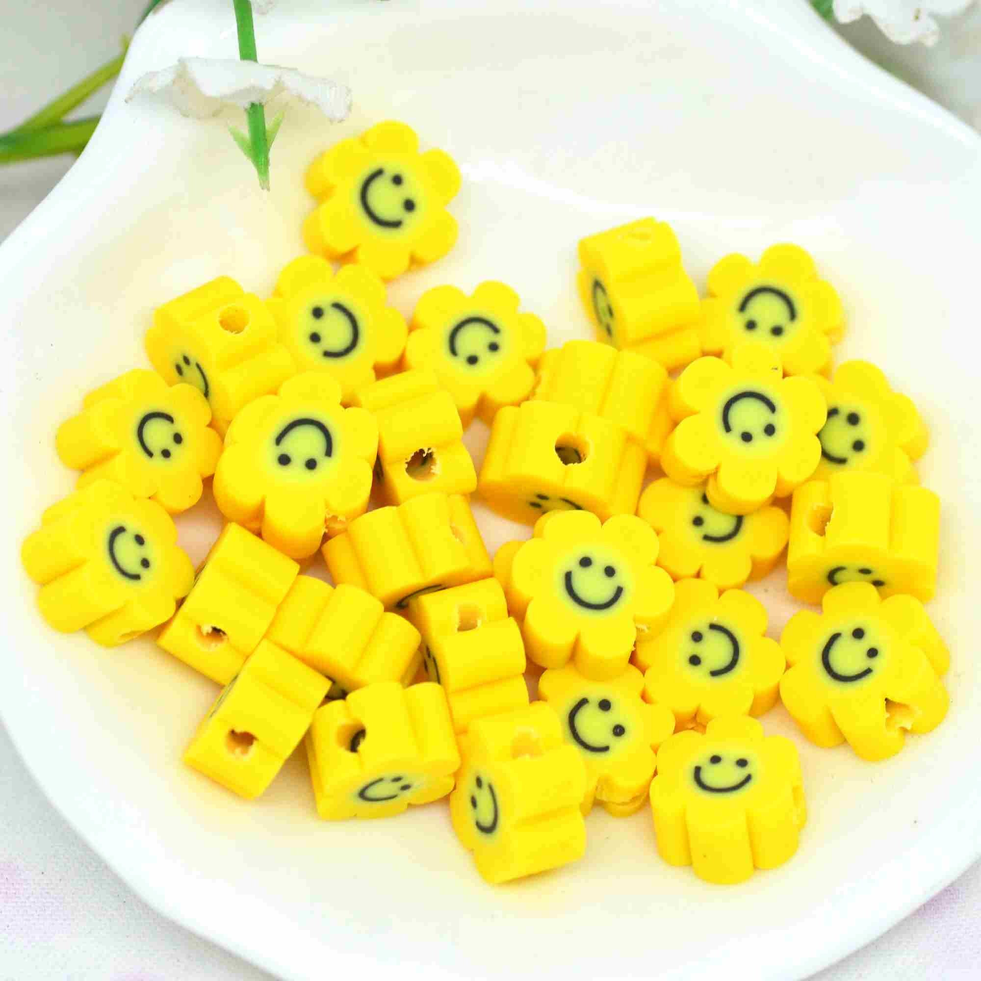 Polymer Clay Smile Face Daisy Flower Beads-children Jewelry Making ...