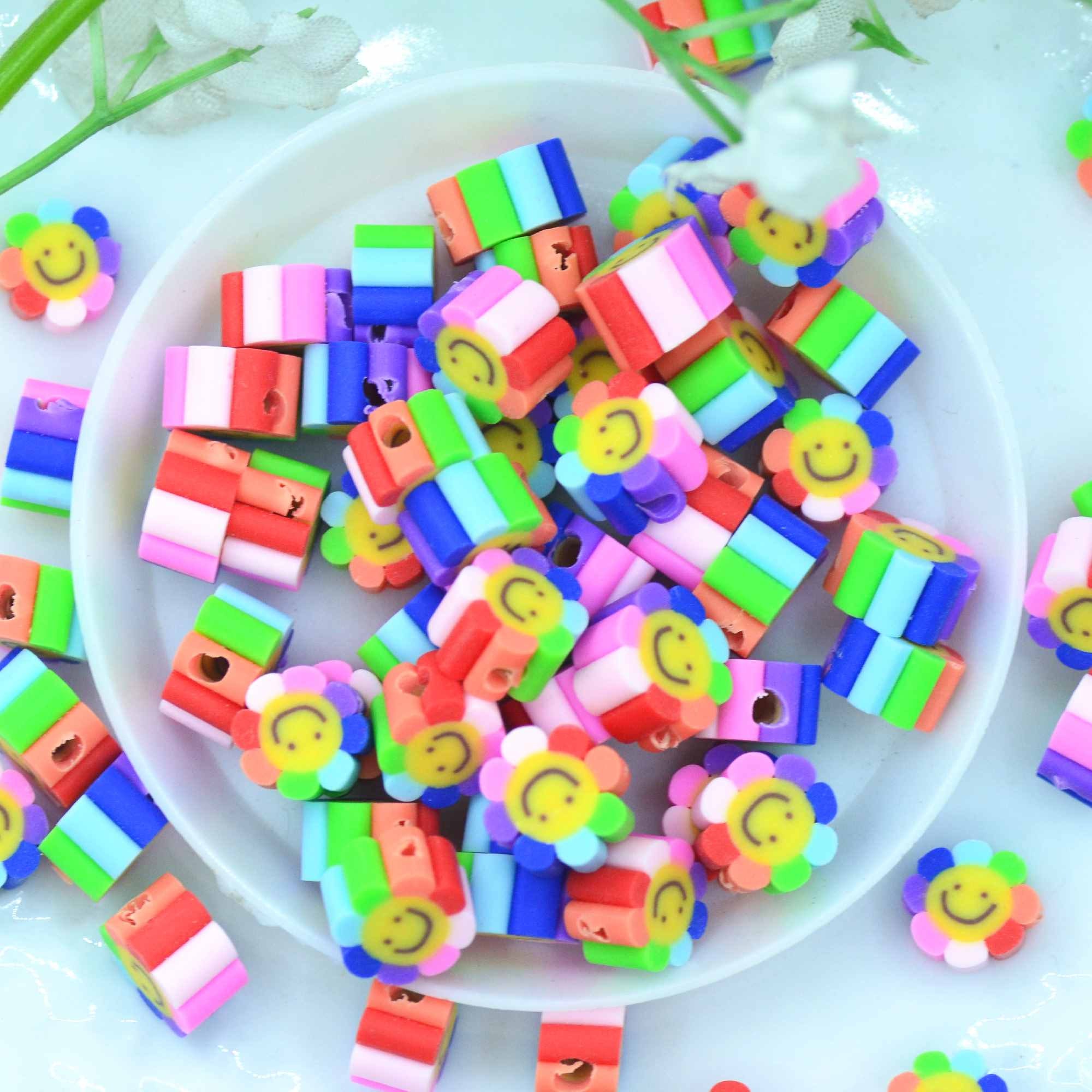 Polymer Clay Smile Face Daisy Flower Beads-children Jewelry Making ...