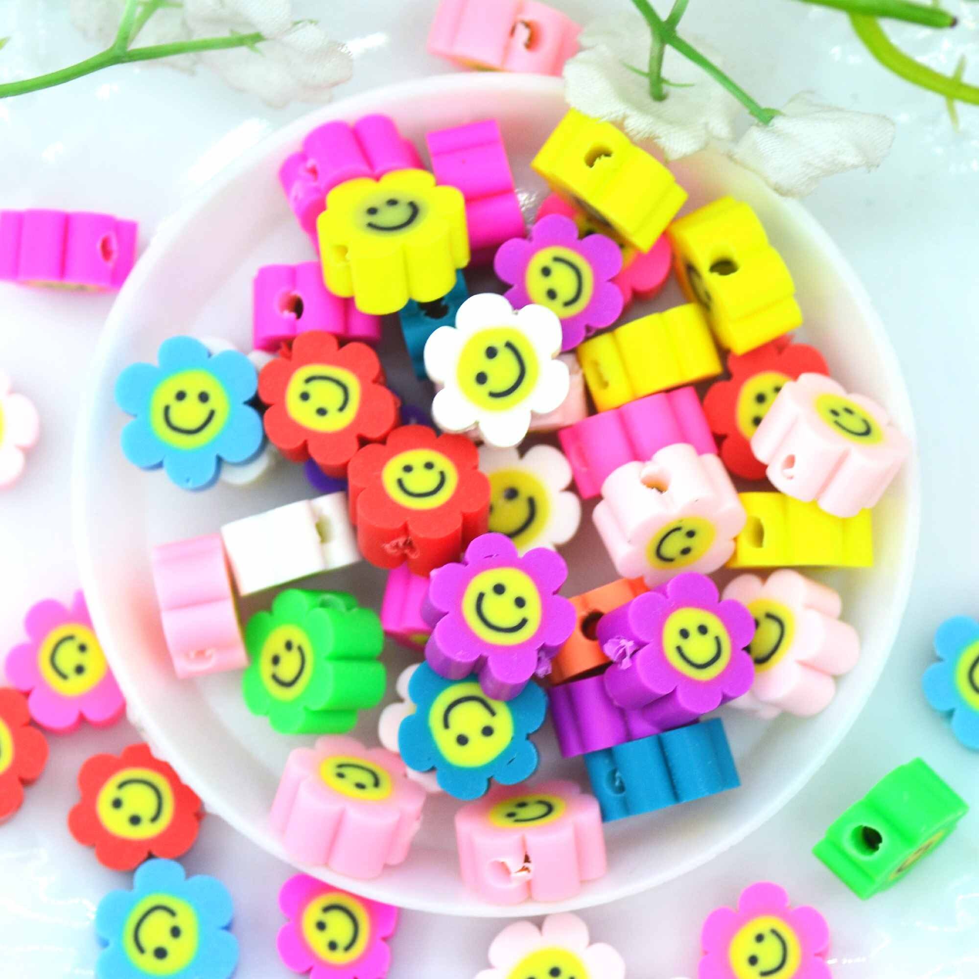 Polymer Clay Smile Face Daisy Flower Beads-children Jewelry Making ...