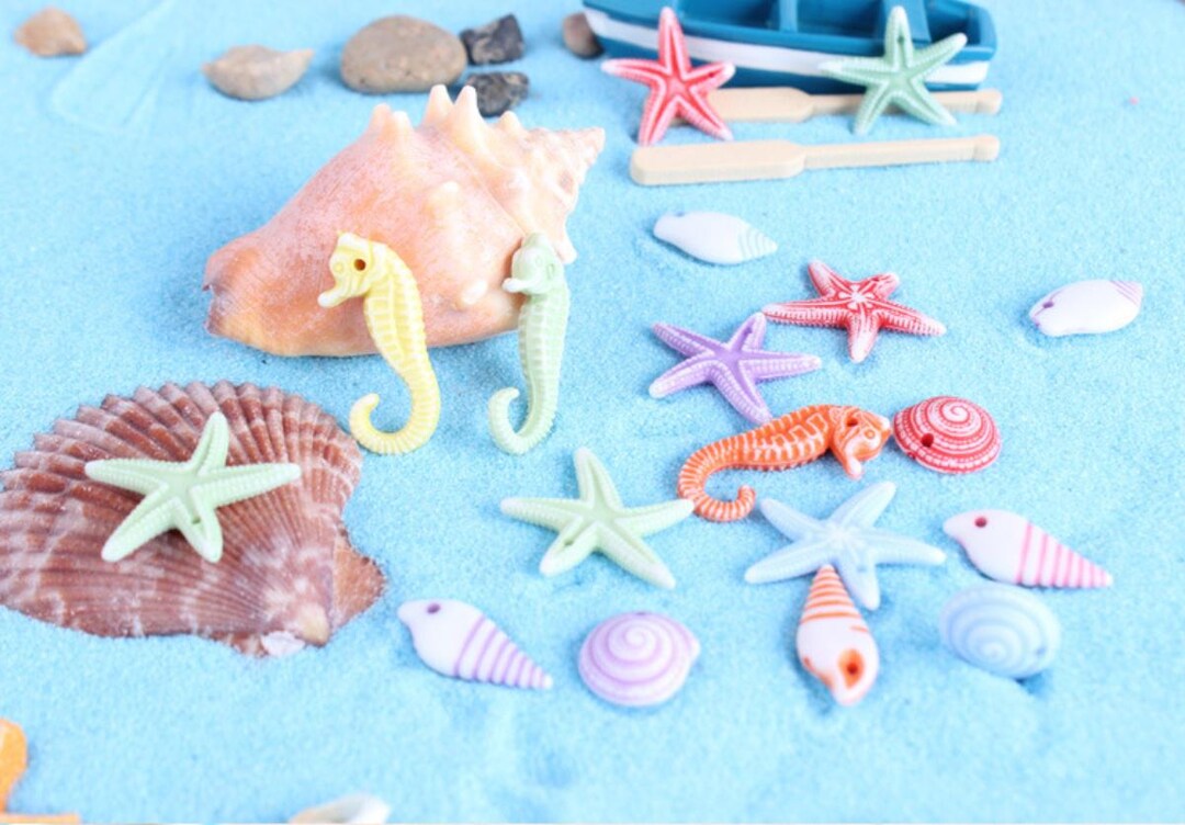Resin Marine Animal Miniatures Seahorse, Starfish, Conch Ornaments ...