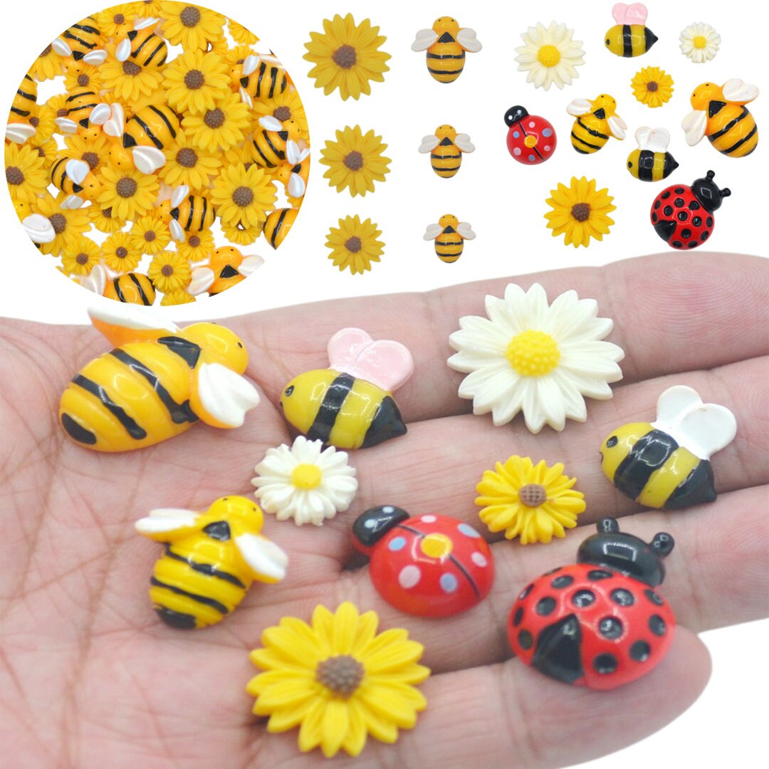 Resin Bees Daisy Decor Bumblebee Ladybug Sunflowers Embellishment Set ...