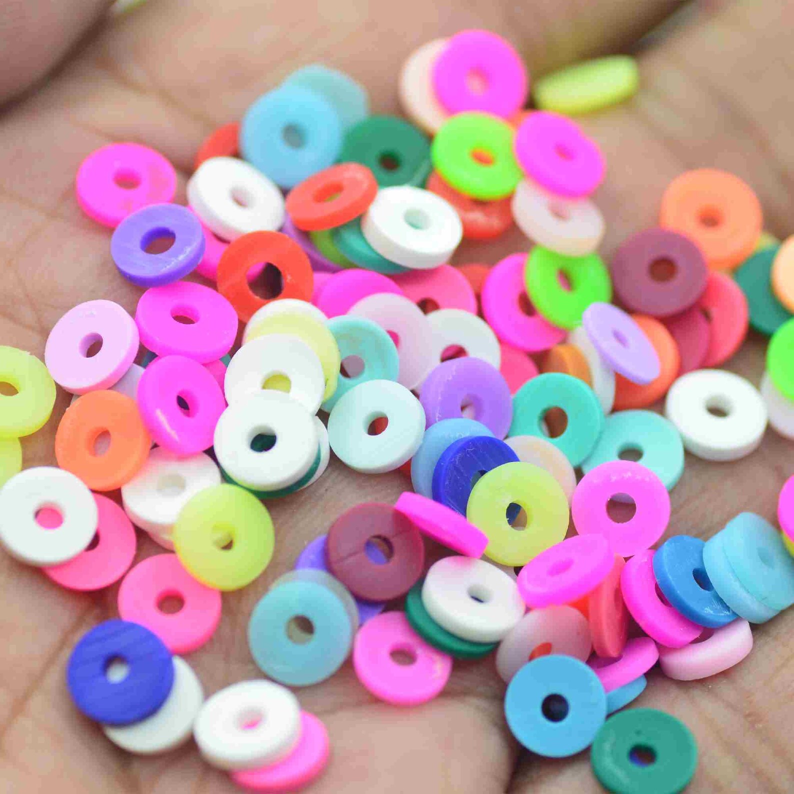 6mm Colorful Polymer Clay Round Flat Spacer Beads, Bohemian Style ...