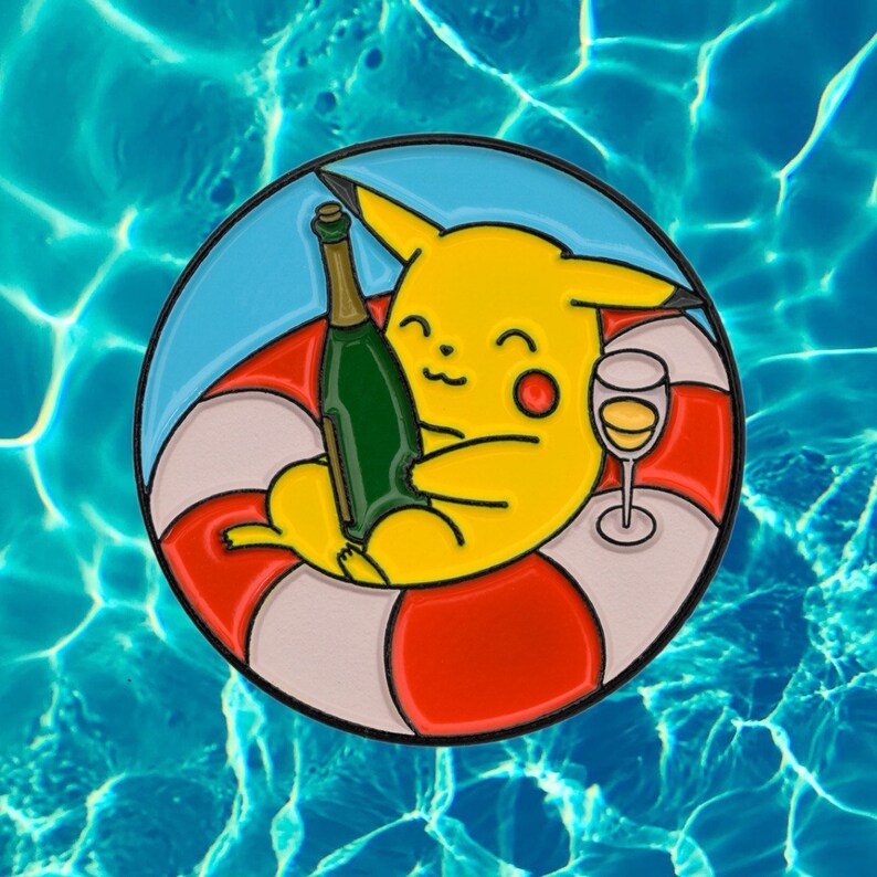 Poolside Pikachu Enamel Pin Wine Memes Gift - Etsy