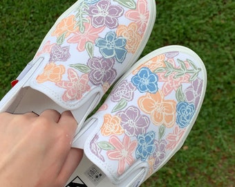 Custom Vans Sneakers With Pink and Red Roses Grunge Floral - Etsy