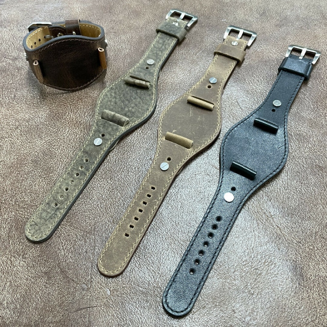 Size 18/20/22/24mm XL Extra Long Bund Style Leather Cuff Watch Wrist ...