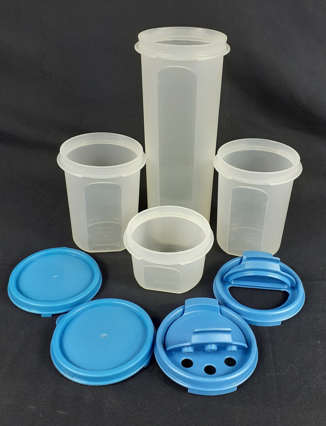 Vintage Set of 4 Tupperware Cylindrical Containers With Blue Lids ...