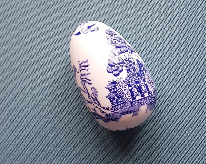 Vintage Coalport Blue Willow Egg Ceramic Trinket Box English Bone China ...