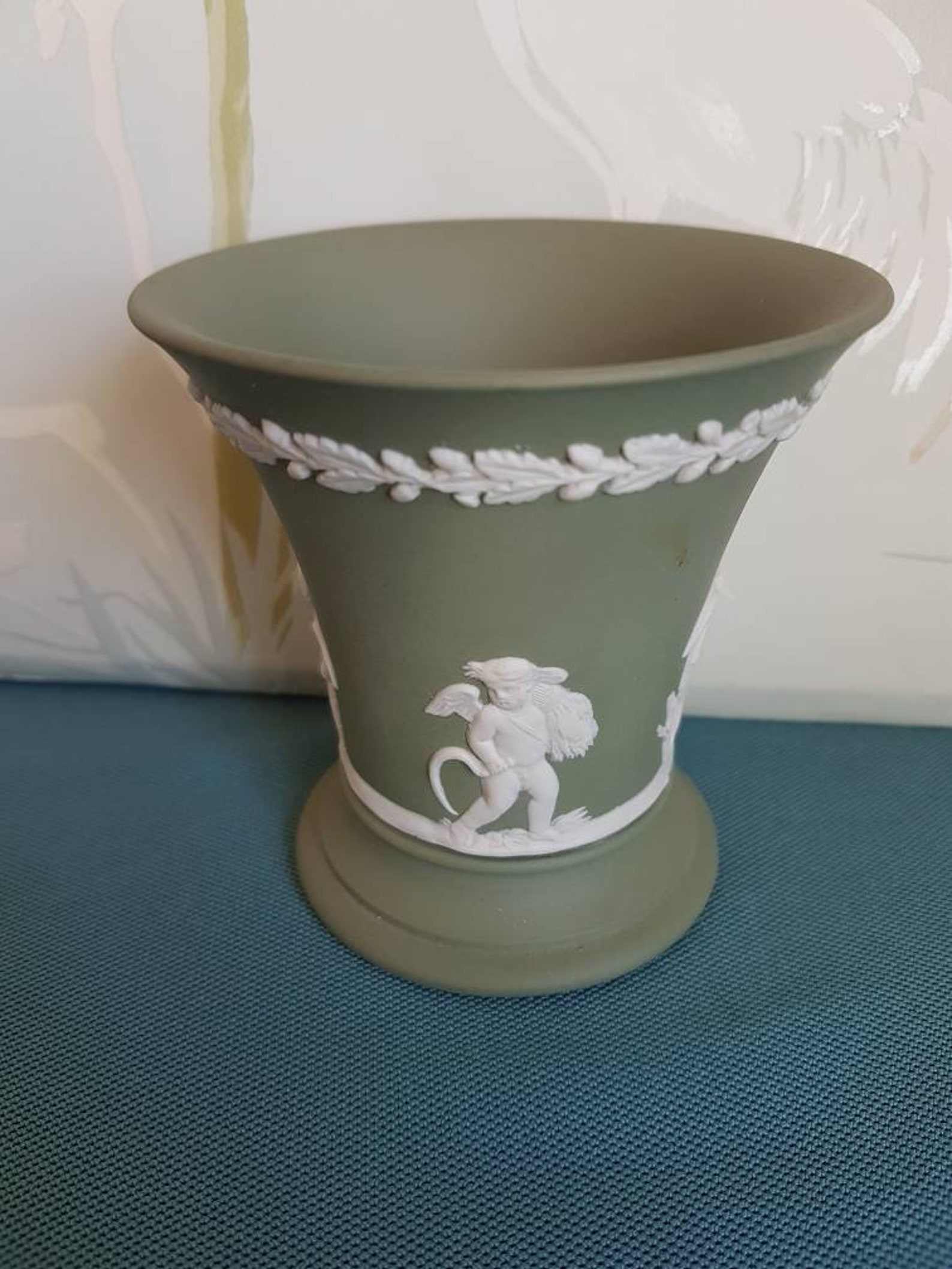 Vintage Wedgwood Green Jasperware Vase-9 Cms Tall 4 - Etsy Hong Kong