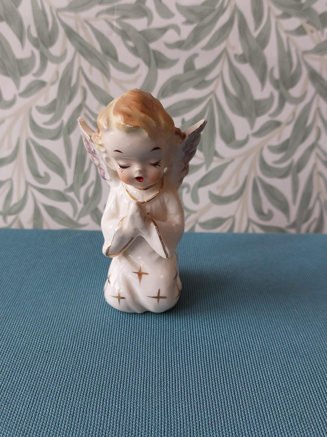 Vintage Porcelain Praying Angel Figurine – Gold Accents, Fairylite ...