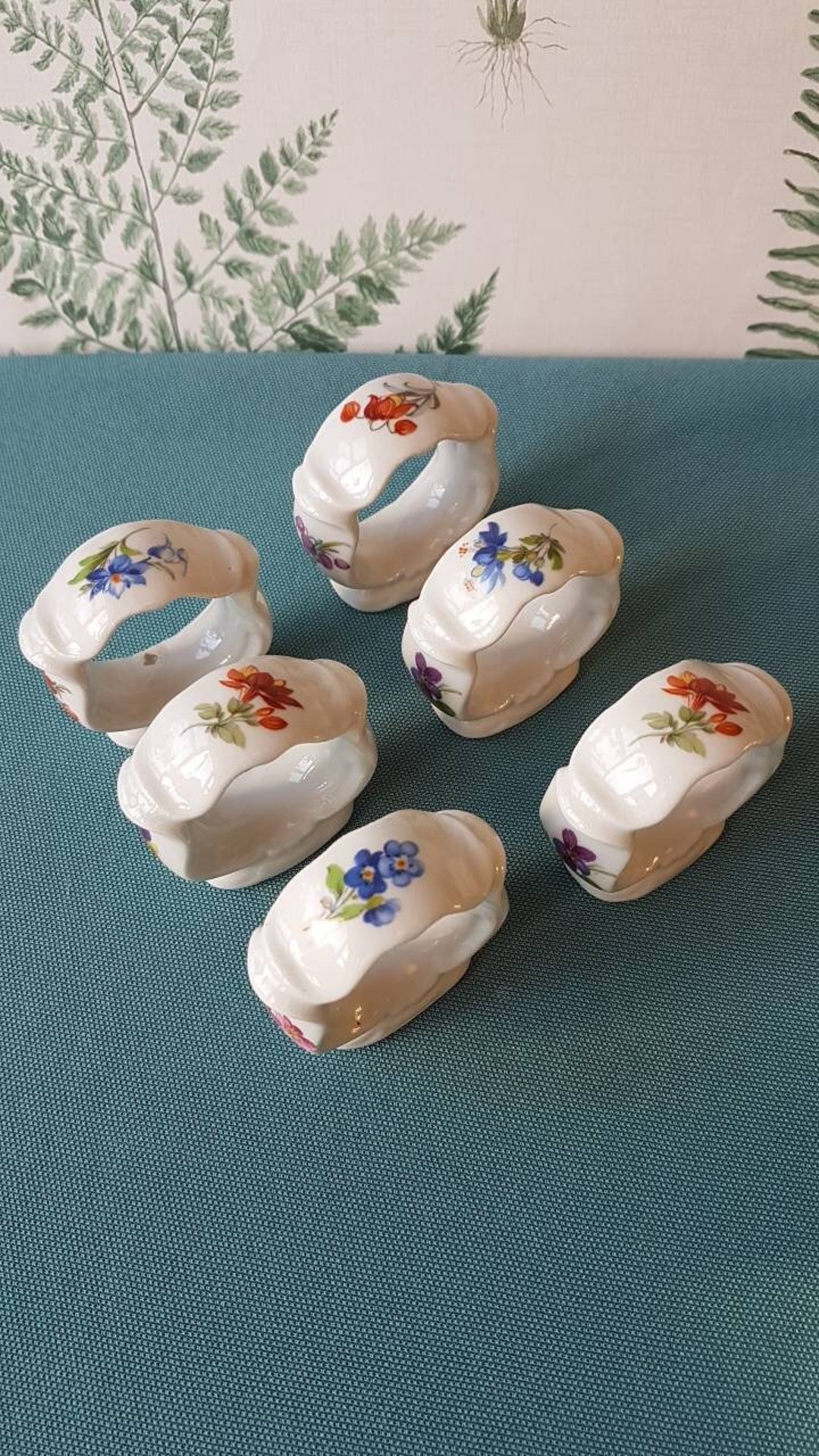 Set of Six Vintage Ceramic Napkin Rings Decorated With - Etsy