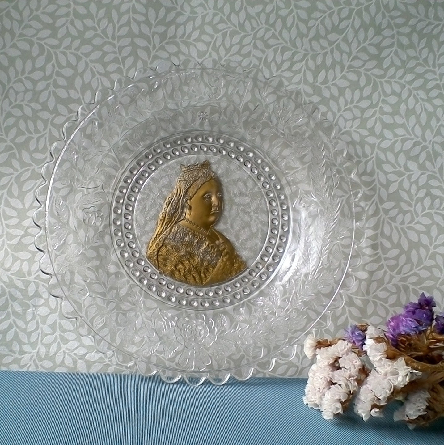 Victorian Queen Victoria Glass Plate: Diamond Jubilee 1897, Roses ...