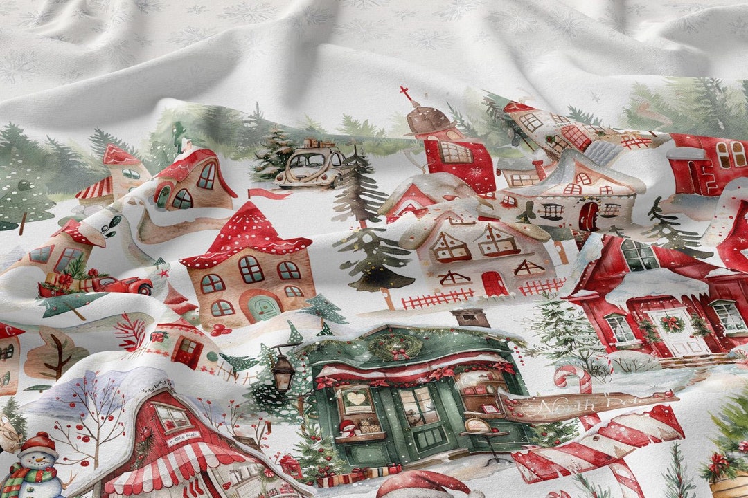 Christmas Fabric Panel: Northpole Village Print (100cm Length) - Etsy