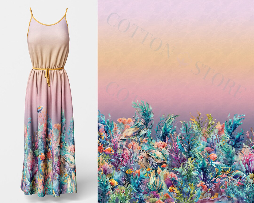 Sunset Corals Fabric Design Panel: Cotton, Jersey, Gauze - 150cm - Etsy