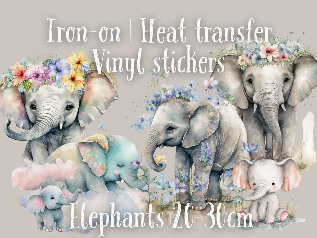 Iron-on Textile Sticker | Elephants | Exclusive Design | Heat Transfer ...