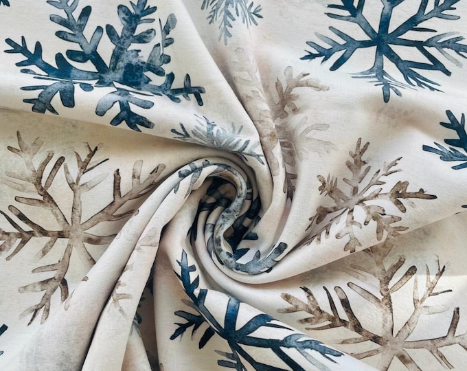 Jersey Knit Fabric | Winter Theme | Christmas Snowflakes | Sold by Half ...