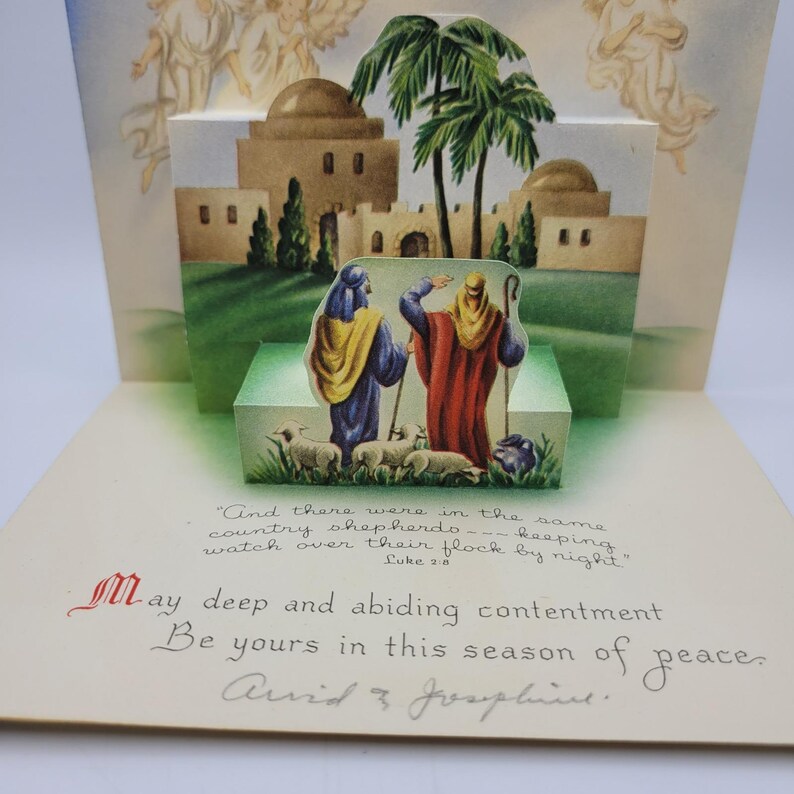 Vintage Sunshine Line Christmas Card Pop up Nativity Shepherds Angels ...