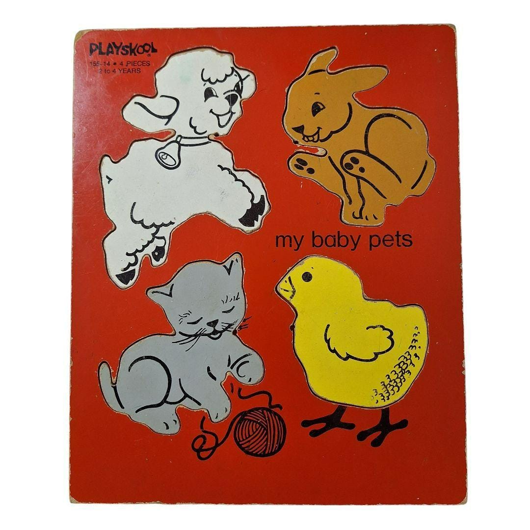 Playskool My Baby Pets Puzzle 155-14 Kitten Lamb Chick Rabbit Bunny Cat ...