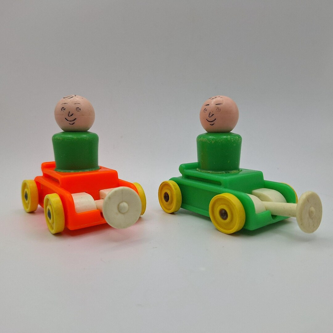 Vintage Fisher Price Little People Car Set Orange Green Figures Classic ...