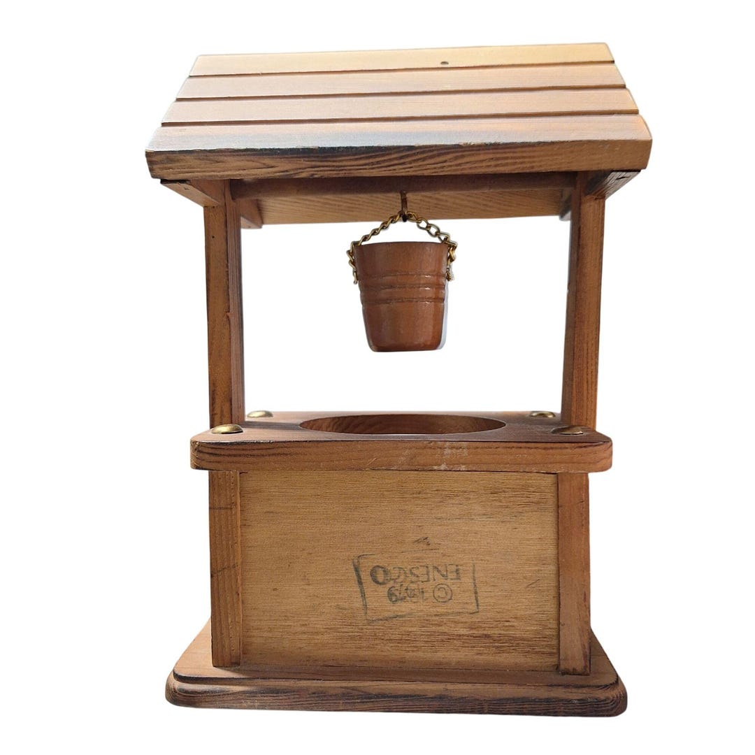 Mini Wooden Wishing Well Coaster Holder With Cork Coasters & Hanging ...