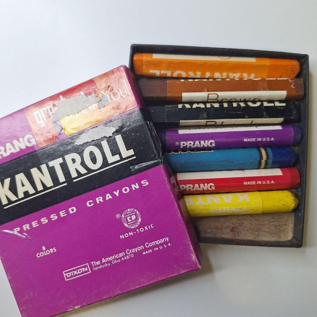 Prang Kant Roll Crayons Pressed Vintage USA 7 Colors 9378 Flat Side Box ...