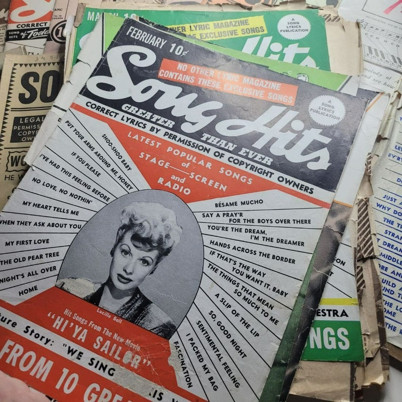 Lot of Vintage Lyric Magazines 1940s Paper Music Ephemera Scrapbook ...