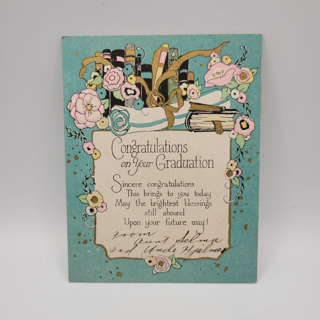 Vintage Graduation Card Floral Gold Inspirational Congratulations USA ...