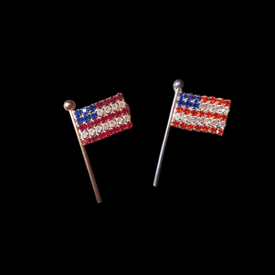 Pair of Rhinestone American Flag Brooch Pins With Gold & Silver Tones ...