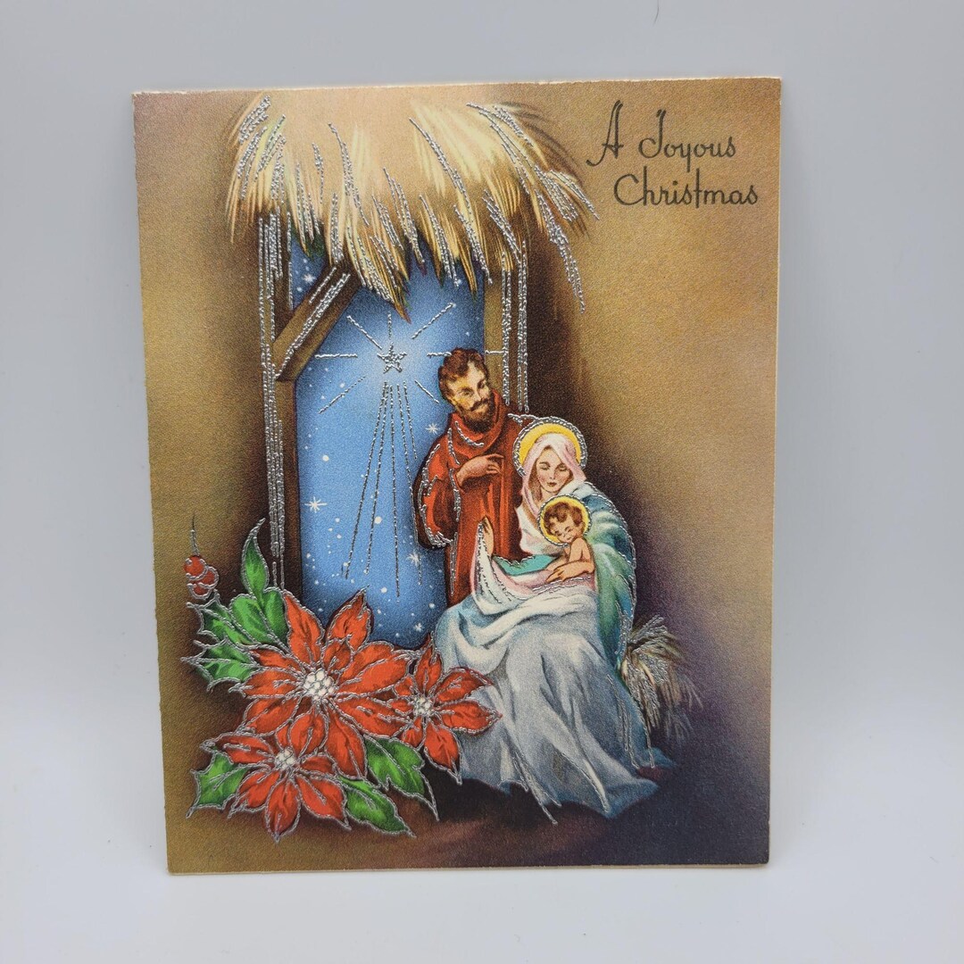 Vintage "a Joyous Christmas" Greeting Card Nativity Holy Family - Etsy