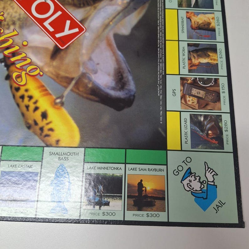 1998 Bass Fishing Monopoly Game Board Vintage Lake Reel Boat Trophy ...