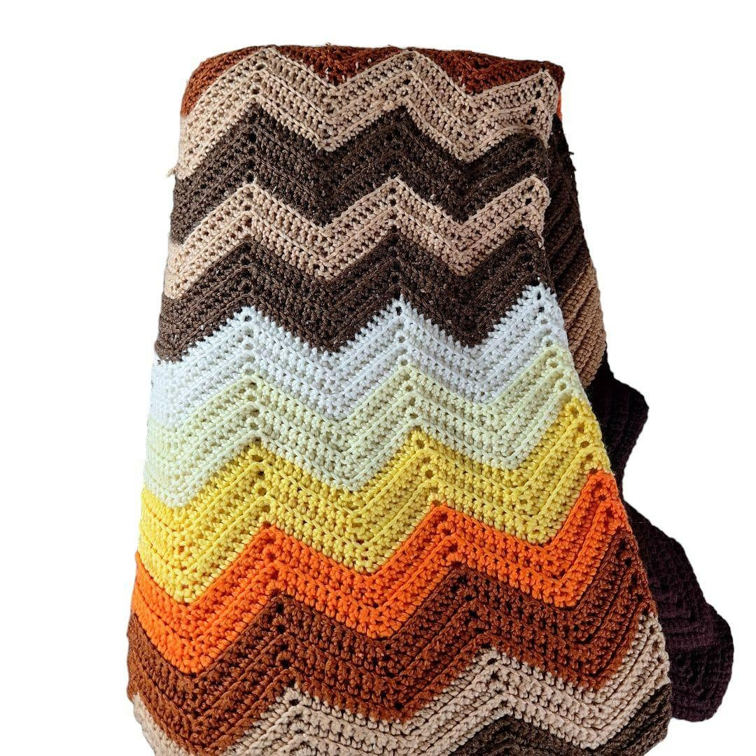 Handmade Afghan Blanket Orange Brown Fall Knit Crochet About 50 X 100 ...