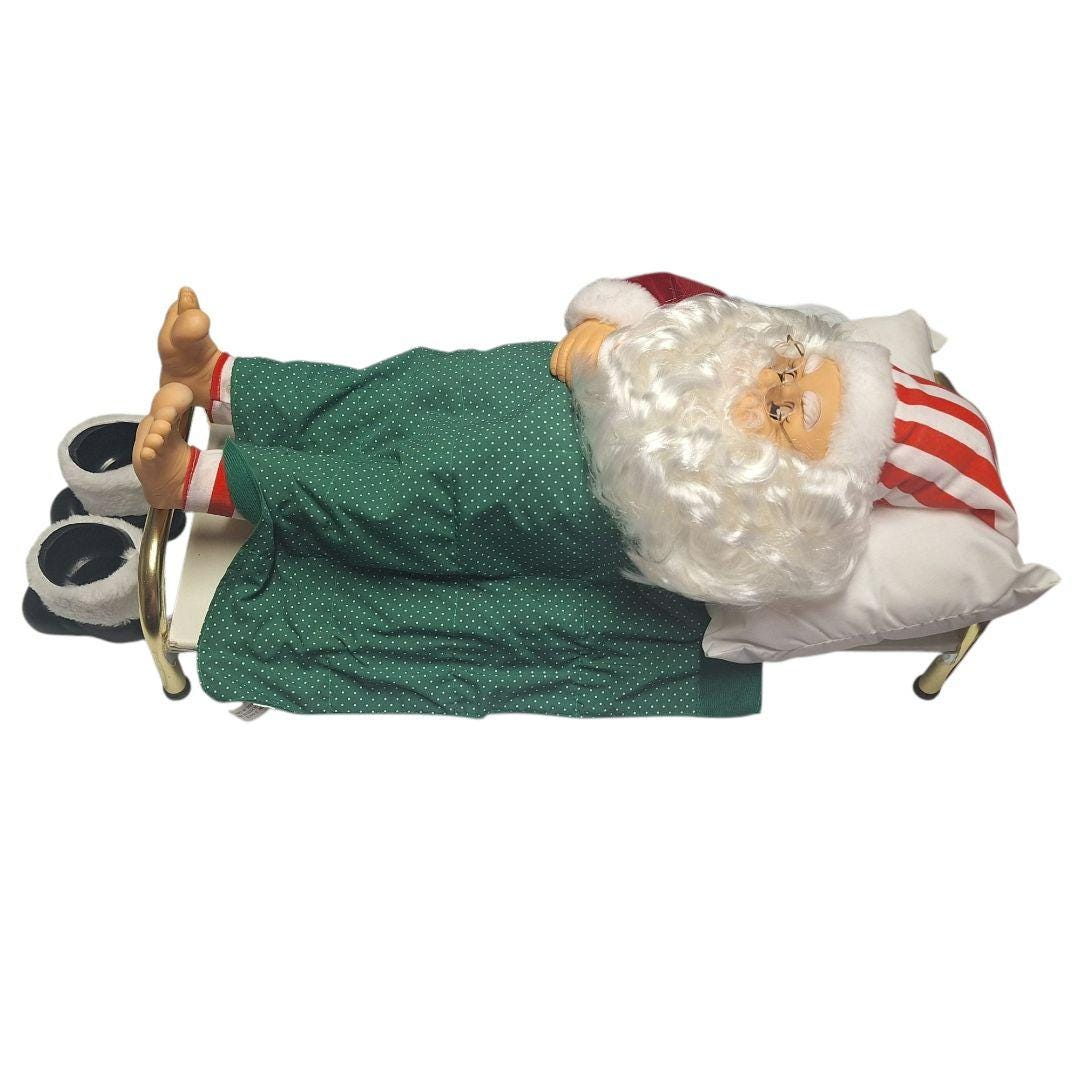 Snoring Santa Animated Bed Sleeping Brass Boots Box Tested Plug Tired ...