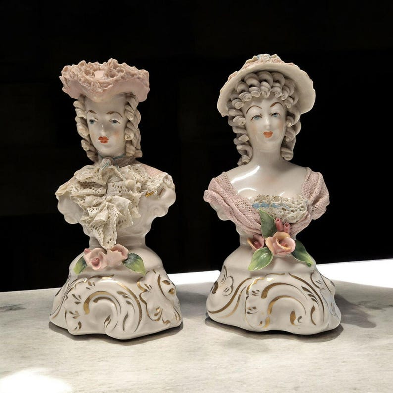 Cordey Porcelain Victorian Lady Bust Figurines Lace Woman Women Bonnet ...