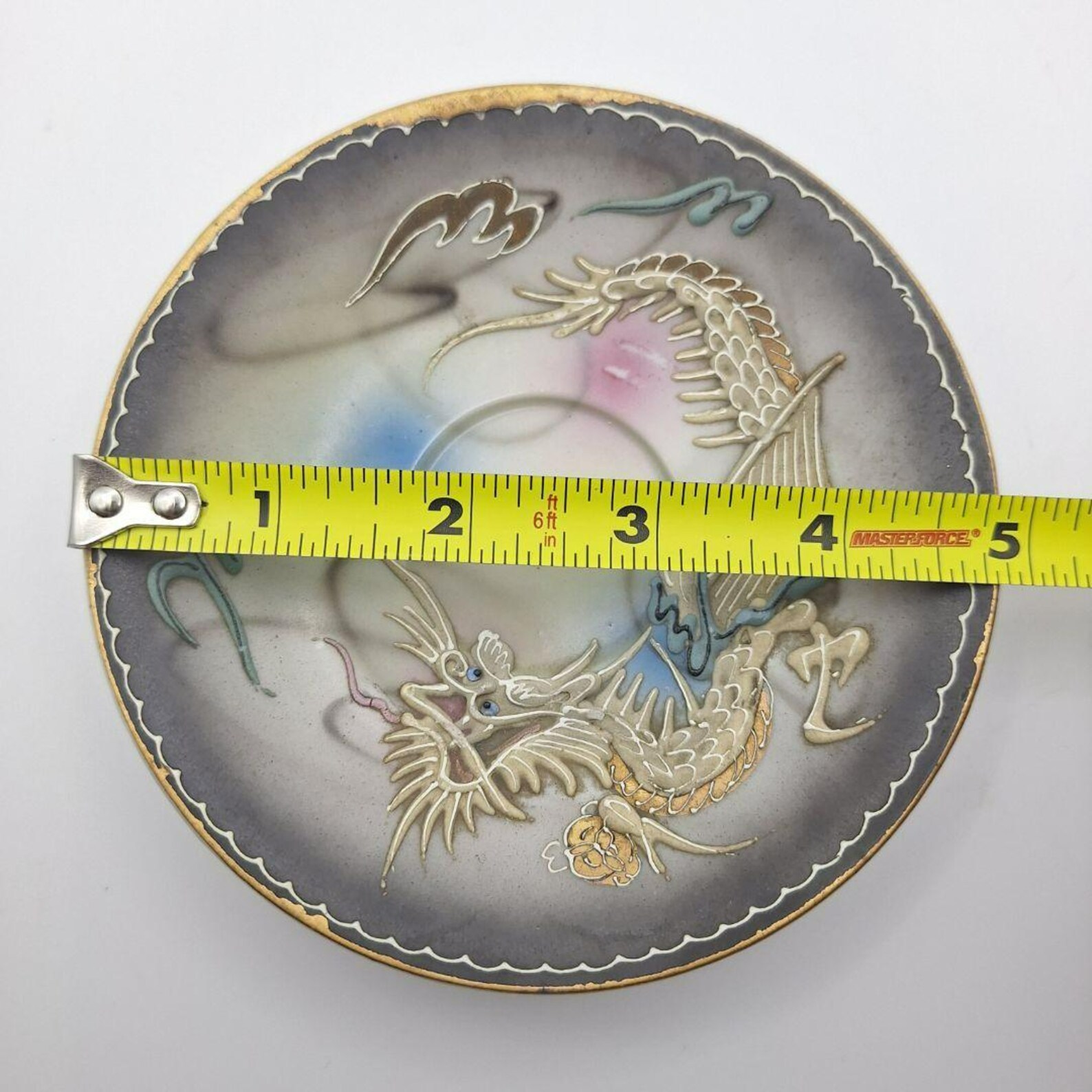 Dragonware Japanese Moriage Tea Cup Saucer Black Gold Raised Paint ...