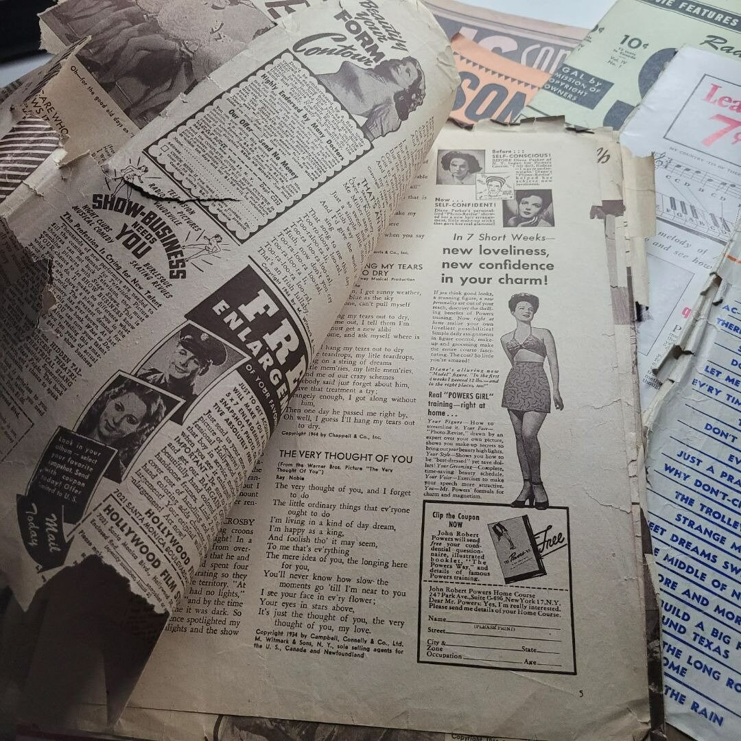 Lot of Vintage Lyric Magazines 1940s Paper Music Ephemera Scrapbook ...