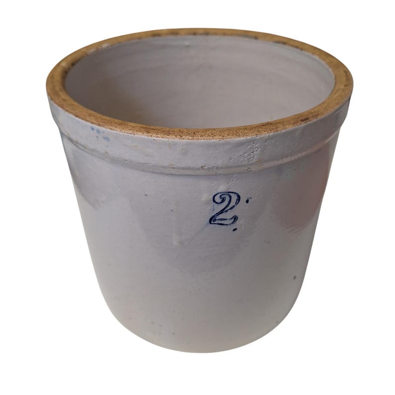 Vintage 2 Gallon Stoneware Crock Blue Number Rustic Farmhouse Kitchen ...