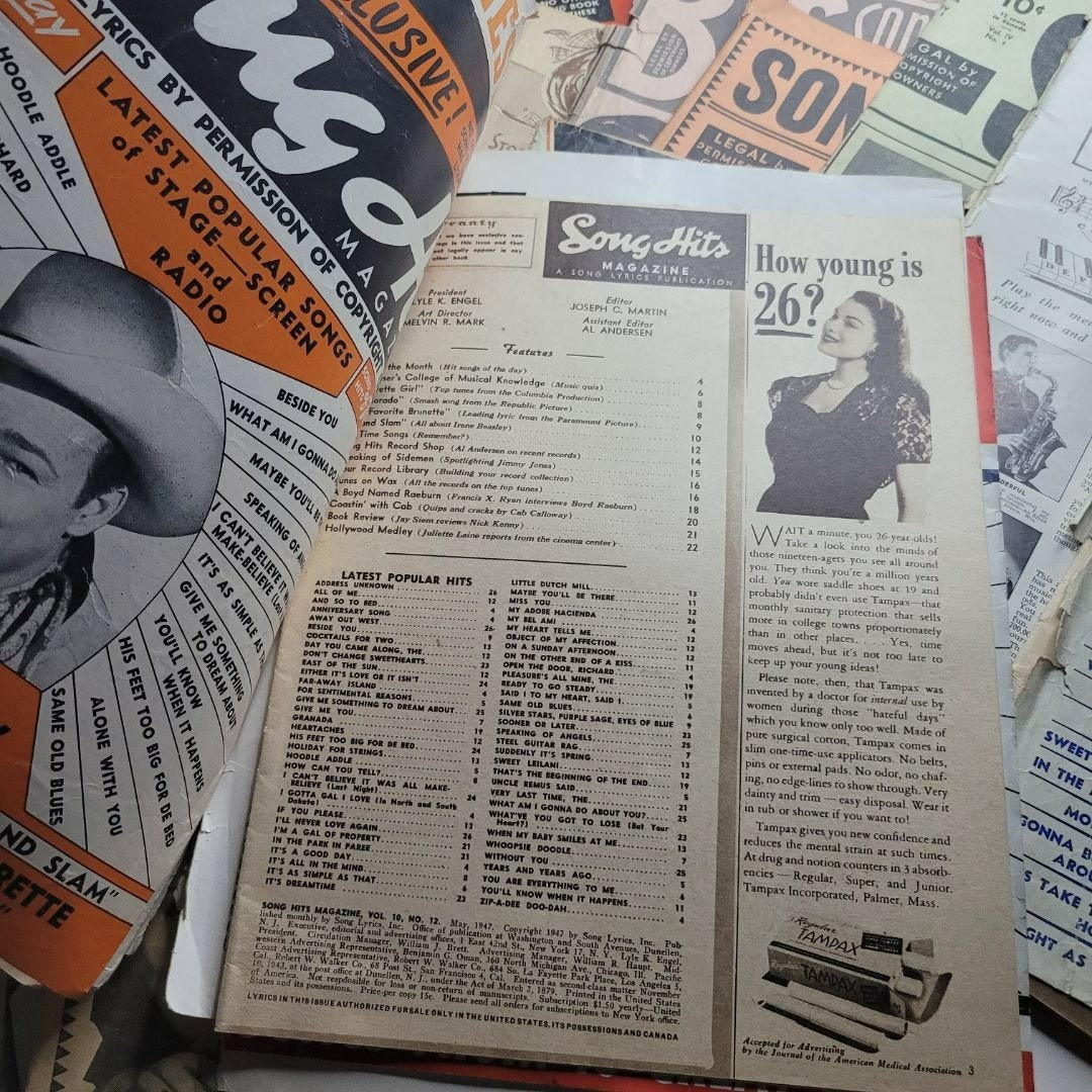 Lot of Vintage Lyric Magazines 1940s Paper Music Ephemera Scrapbook ...