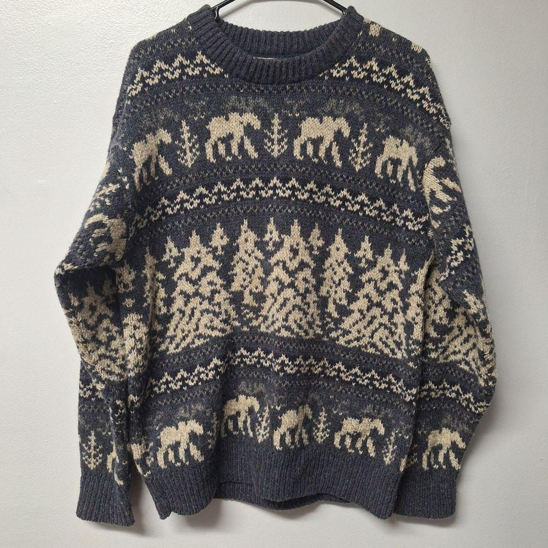 Alps Wool Sweater Moose Winter Fine Mens Apparel Medium Vintage Rustic ...