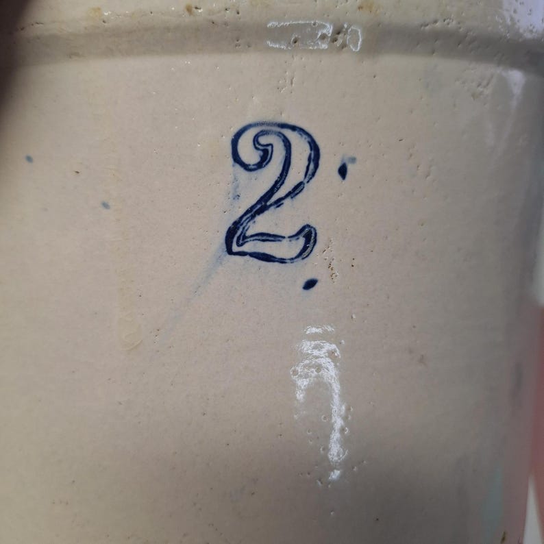 Vintage 2 Gallon Stoneware Crock Blue Number Rustic Farmhouse Kitchen ...