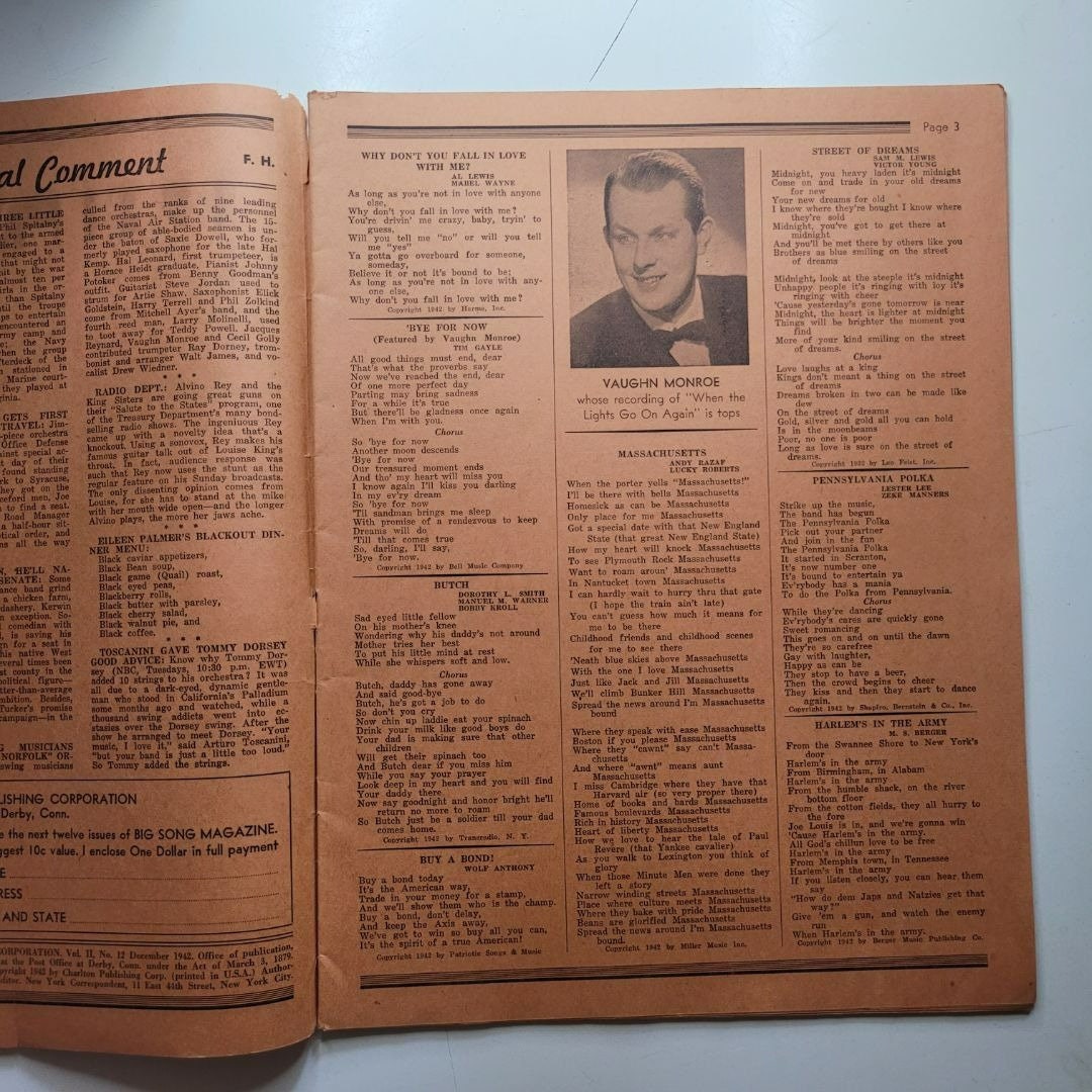 Big Song Magazine December 1942 Lyrics Guide Musicians Stars Billboard ...