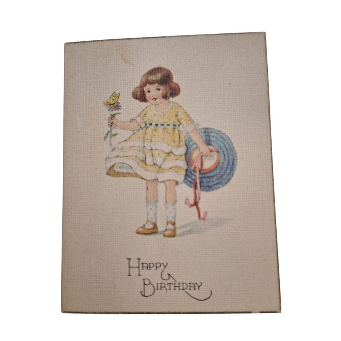 Happy Birthday Card Small Vintage Shy Love 3x4 1950s Blank Girl Flowers ...