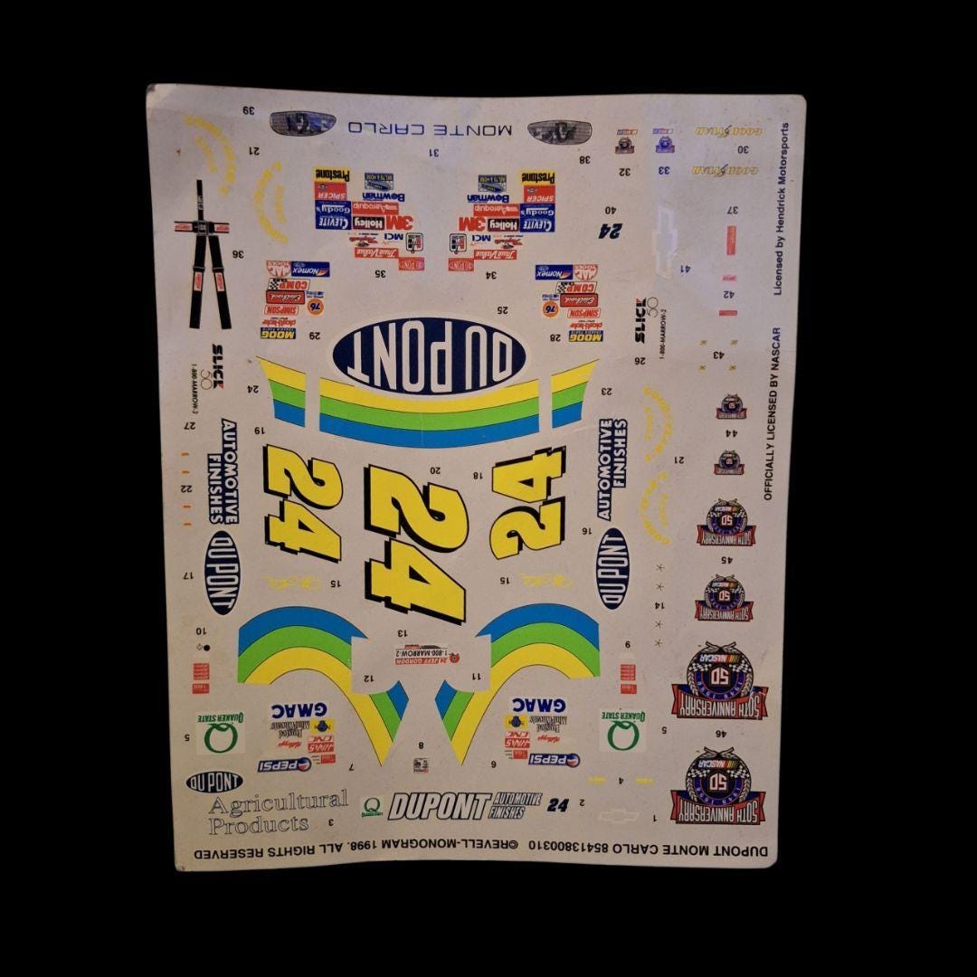 24 Nascar Model Car Decals Race Jeff Gordon Sponsor Vintage 1996 Dupont ...