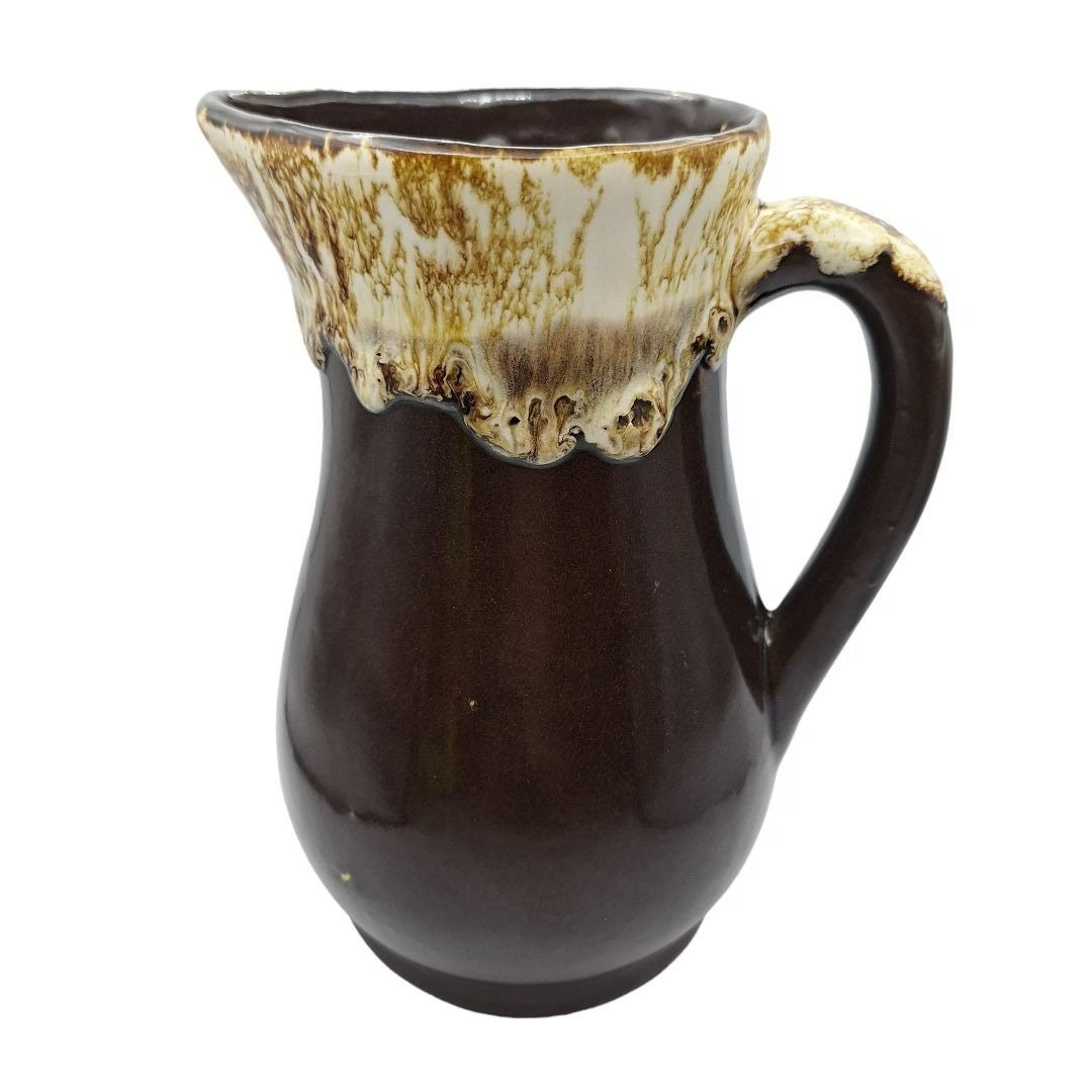 Robinson Ransbottom Pottery Pitcher Brown Drip Glaze Vintage Swirl ...